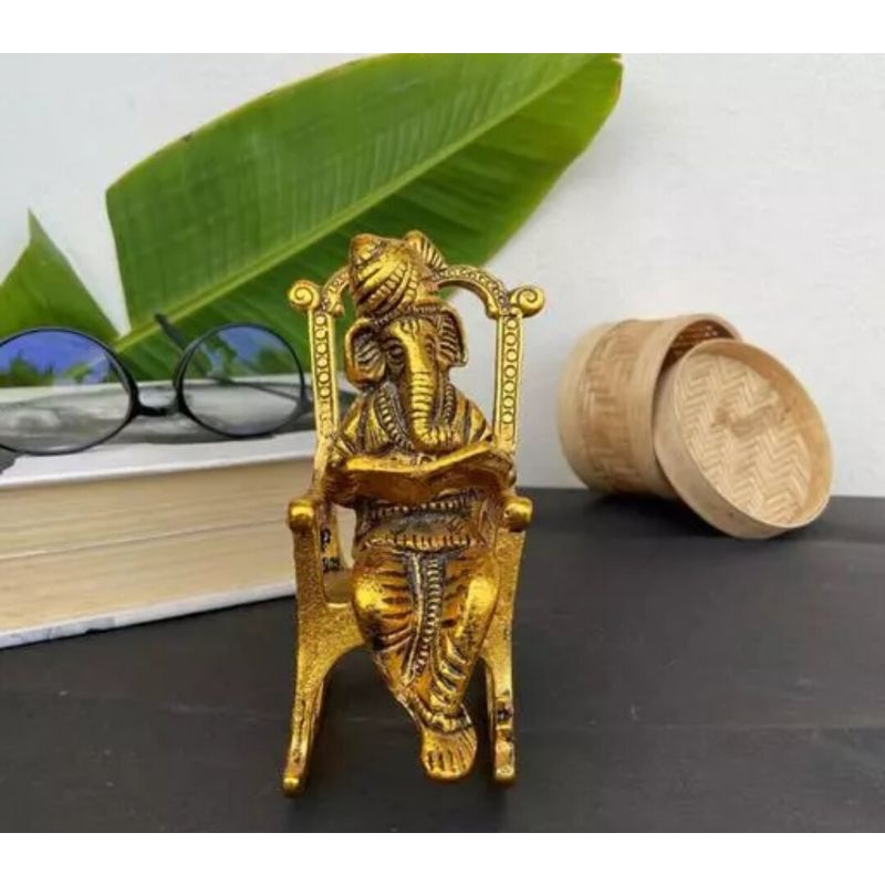 Metal Lord ganesha Reading Ramayana Statue Hindu Ganesh Ganpati Sitting ...