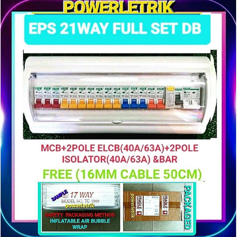 NES / EPS 40A/63A Full Set 21WAY DB BOX WITH ELCB, ISOLATOR(Main Switch ...
