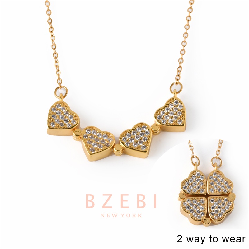 BZEBI Love Heart Pendant with Zirconia Ring in Rose Gold Chain Necklace ...