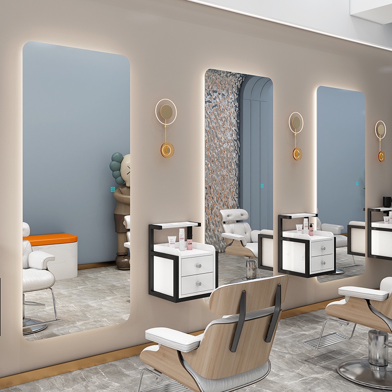 Barber shop mirror, wall-mounted hairdressing mirror table, single ...