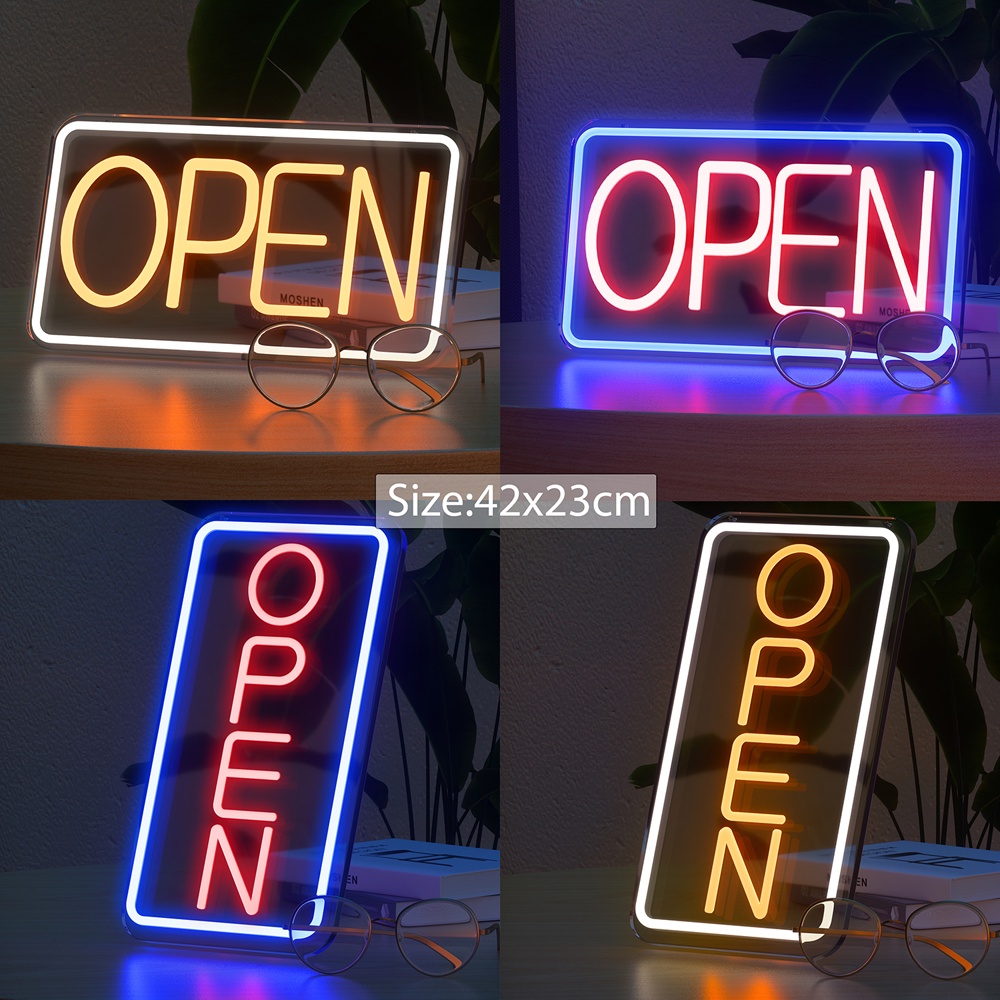 LED Store Open Sign Neon Lights OPEN Busines Signs Wall Hanging Night ...