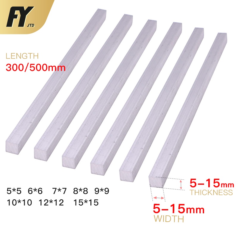 FUYI Aluminium Solid Square Bar 5 6 7 8 9 10 12 15mm thickness 300mm ...