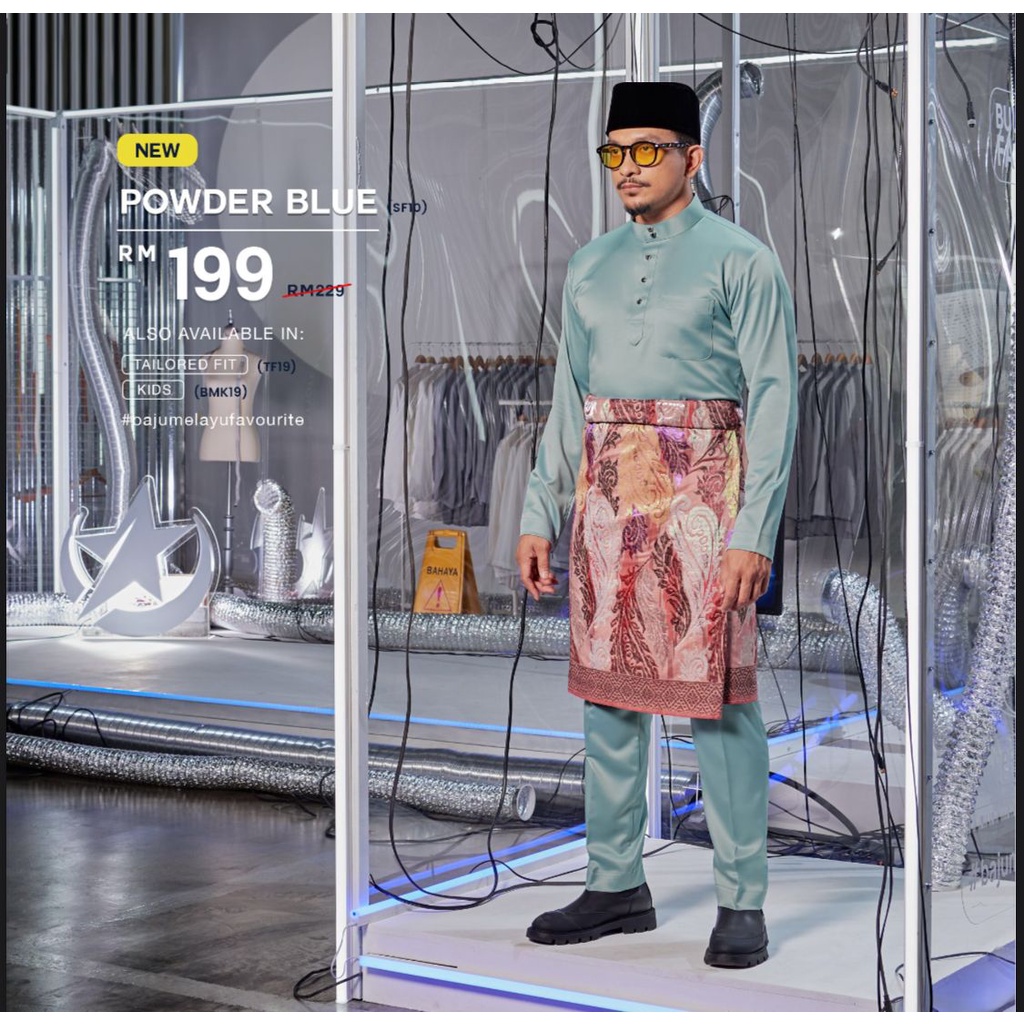 [ SLIM FIT ] Baju Melayu Bulan Bintang 2023 POWDER BLUE | Shopee Malaysia