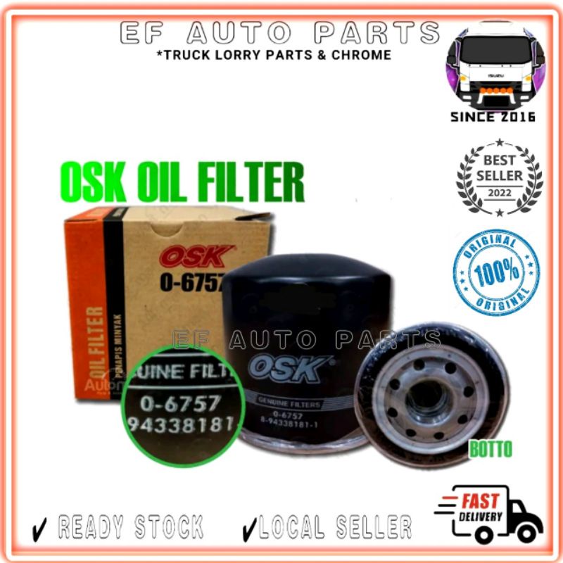 O-6757 OSK ISUZU NPR66 NPR72 NPR PRO HICOM 4.3 4HF1 4HG1 OIL FILTER ...