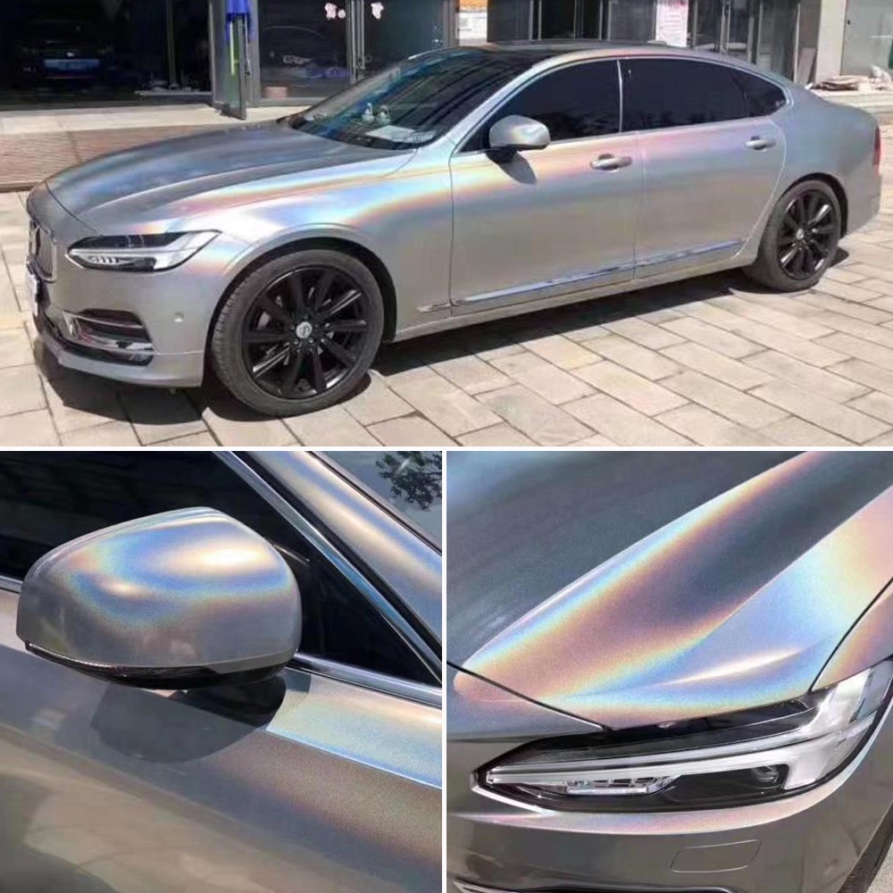 5m x 1.52m Holographic Rainbow Laser Silver/White/Black Vinyl Wrap Roll ...