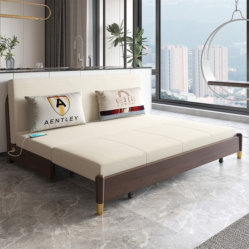 New Chinese-style solid wood sofa bed living room multi-function ...