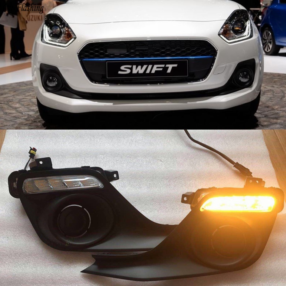1Pair Daytime running lights Fog lamp cover with yellow turn signal Car Front Fog Lights DRL For ...