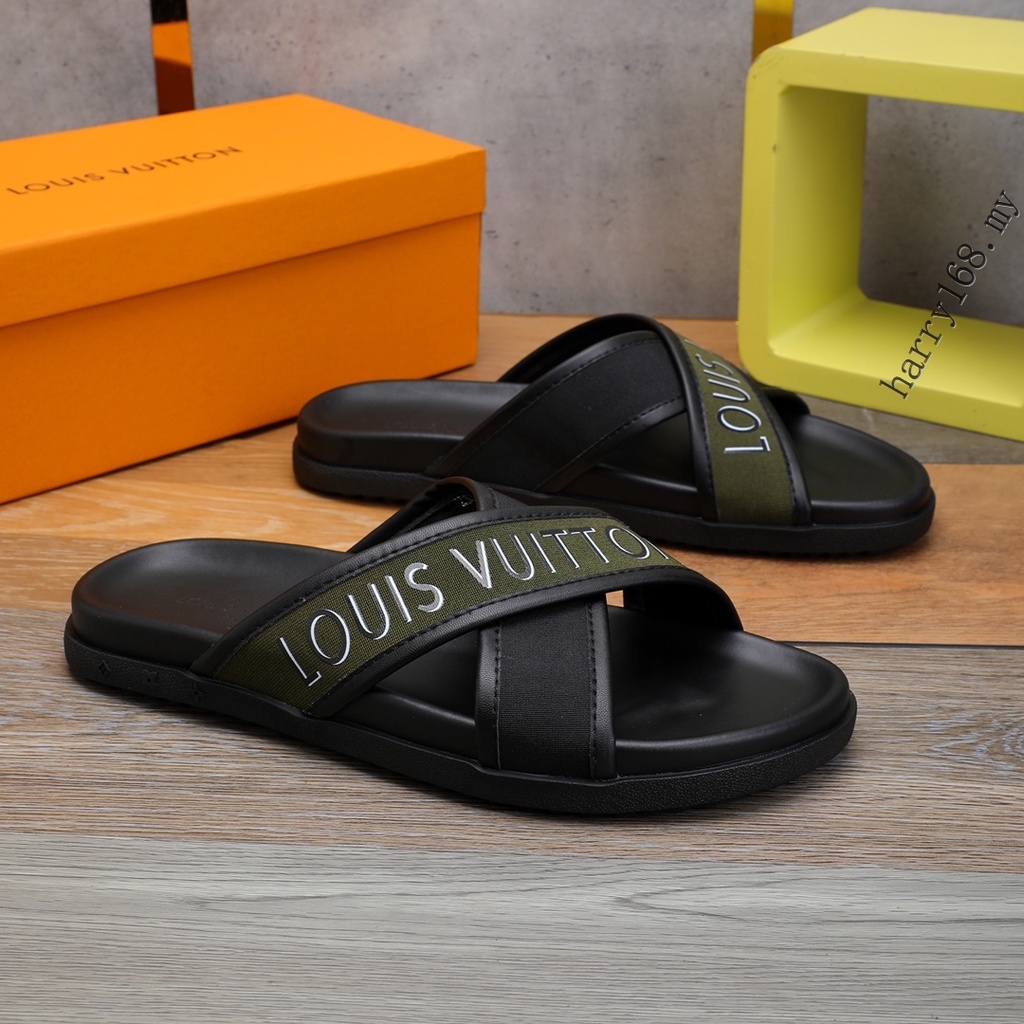LV LOUIS VUITTON Men's leather slide sandals beach shoes TT3189 ...
