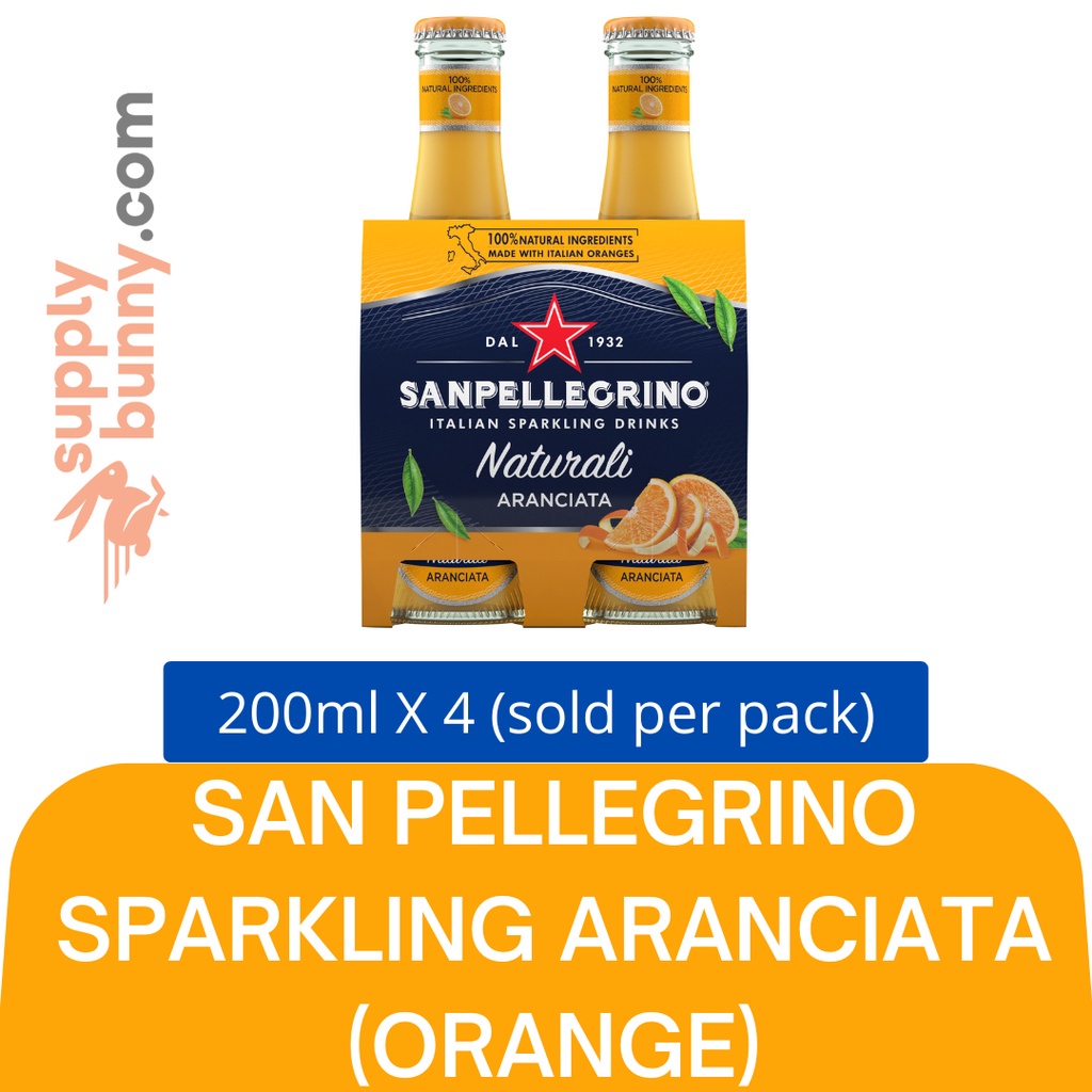 KV Only! San Pellegrino Sparkling Aranciata (Orange) Drink GLASS 200ml/bottle x 4 bottles per ...