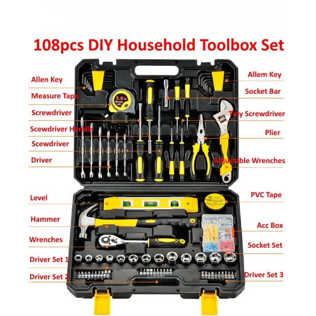 2023 new ⊕ↂHABO78/108 Pcs Toolbox Set Tool Set Spanar Tool Box DIY ...