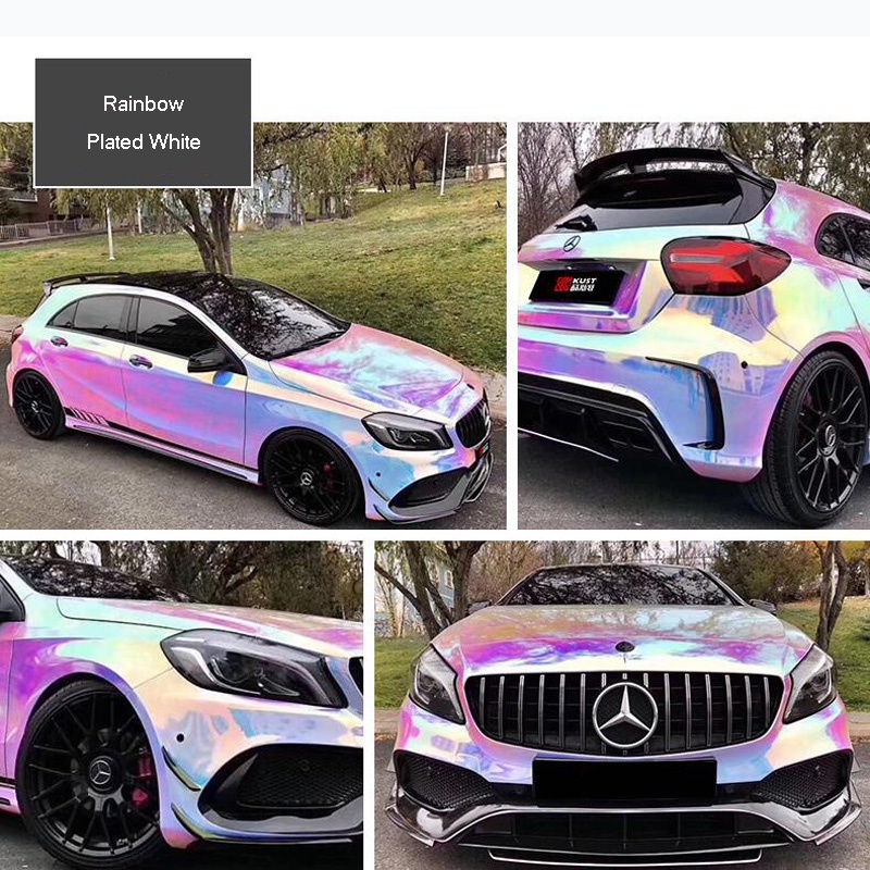 10Mx1.35M Holographic Rainbow Chrome White Car Body Vinyl Wrap PVC ...