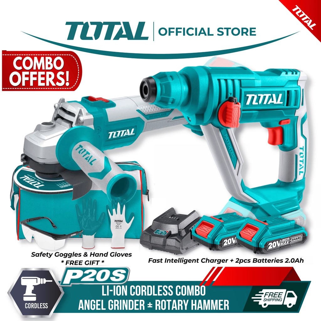 Total Li-ion Cordless Angle Grinder TAGLI1002 + Rotary Hammer TRHLI1601 ...