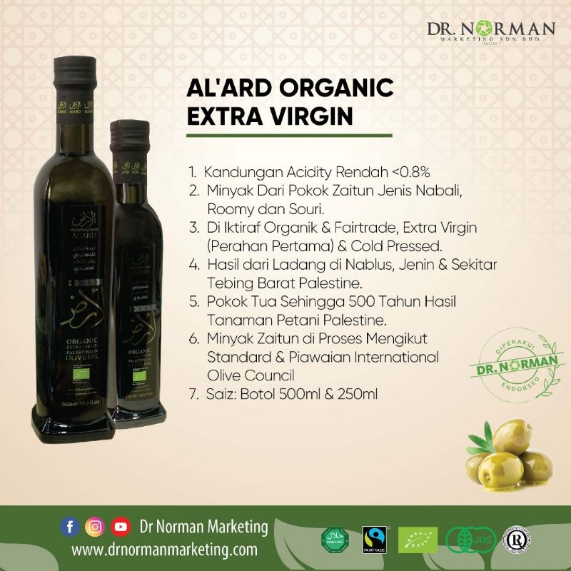 🇵🇸🔥 AL ARD I Palestine I Organic Extra Virgin Olive Oil | Shopee Malaysia