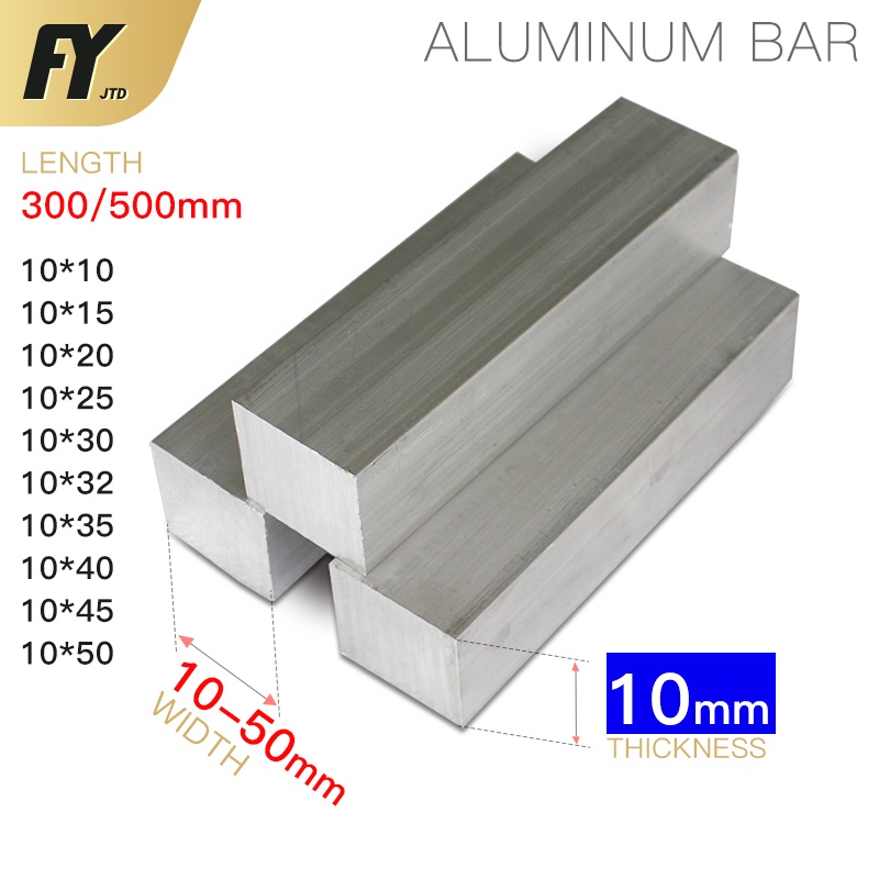 FUYI Aluminium Solid Square Bar 10mm thickness 300mm 500mm length High Quality Straight 10 15 20 ...