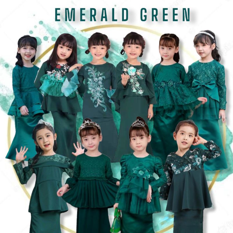 💚 EMERALD GREEN (40 DESIGN) Baju Kurung Budak Baju Raya Tema Emerald ...