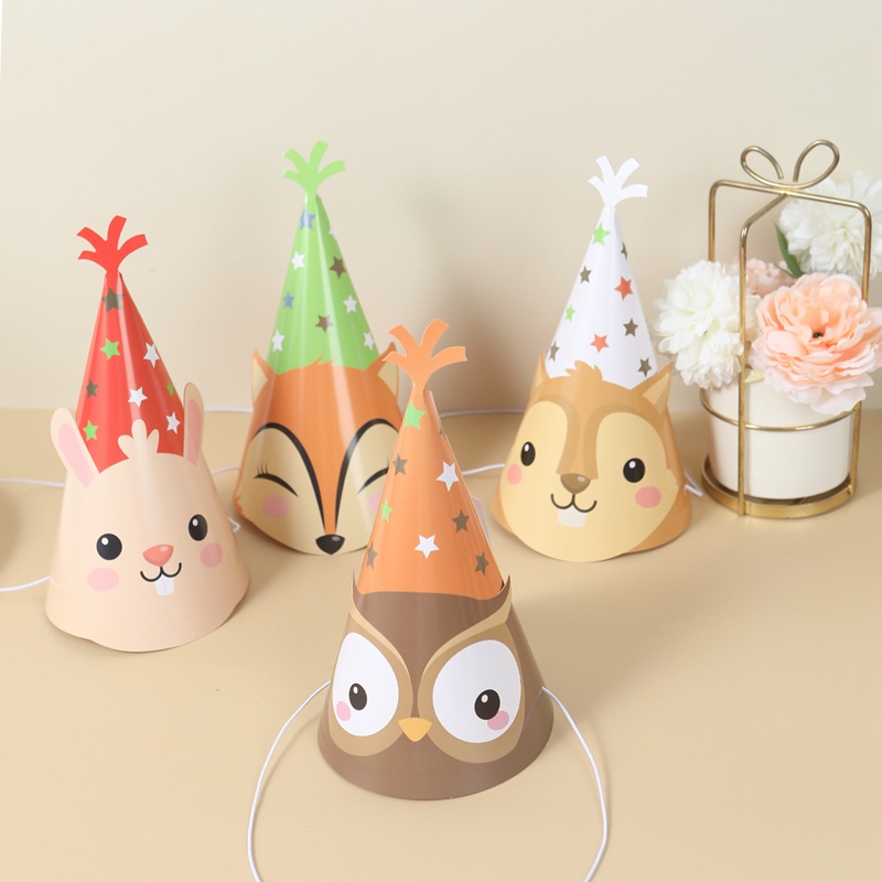8pcs Woodland Animal Paper Hats Happy Birthday Party Decorations ...