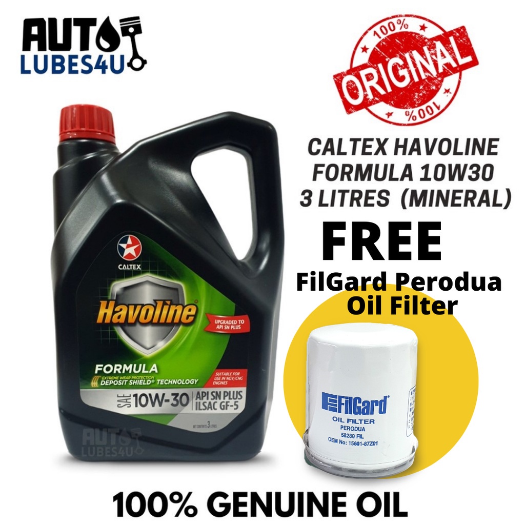 Caltex Havoline Mineral 10W30 3L (FOC FilGard Perodua 58280 Oil Filter ...