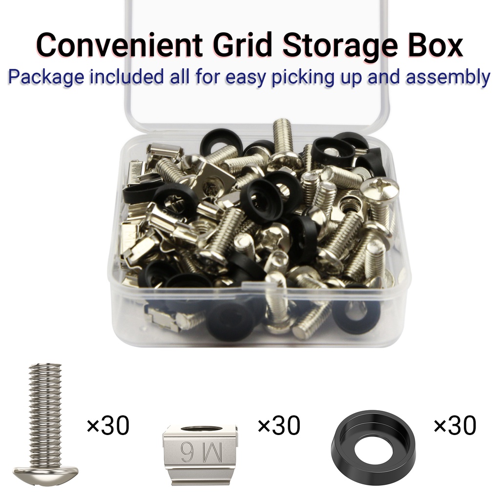 AMPCOM M6 x 16mm Rack Mount Cage Nuts, Screws And Washers For Rack ...