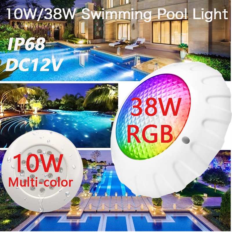 【Ready Stock】10W 38W DC12V LED Multi Color Underwater Light IP68 Waterproof RGB Swimming Pool ...