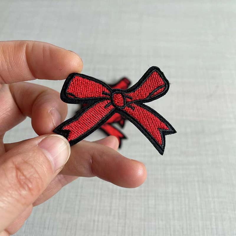 4 2 5 7cm Red Bowknot Embroidered Badge Clothes Iron On Patches Heat