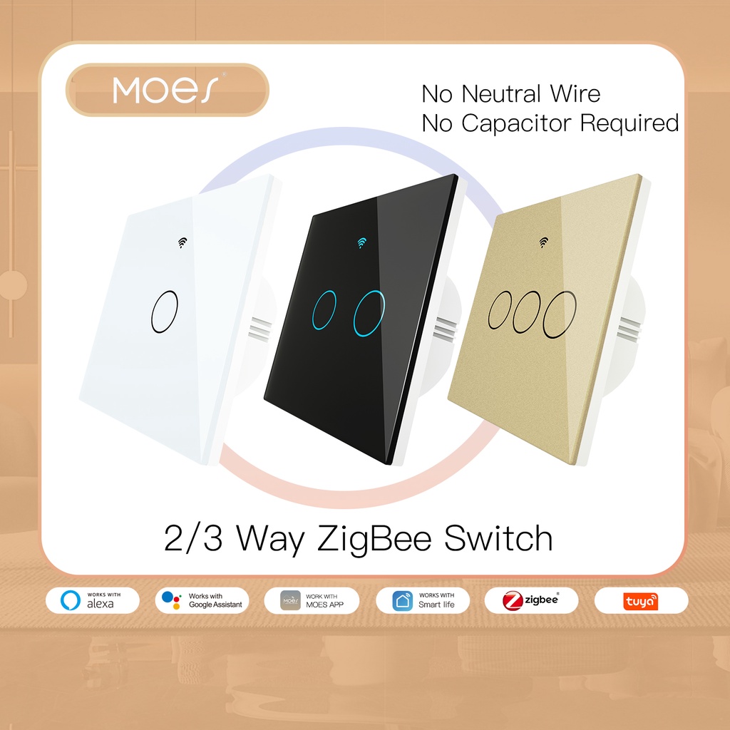 MOES ZigBee Wall Touch Smart Light Switch With Neutral/No Neutral,No ...