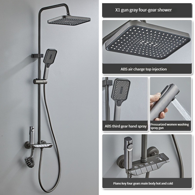 Matte gray fashion shower faucet piano key 4-speed hot and cold faucet ...