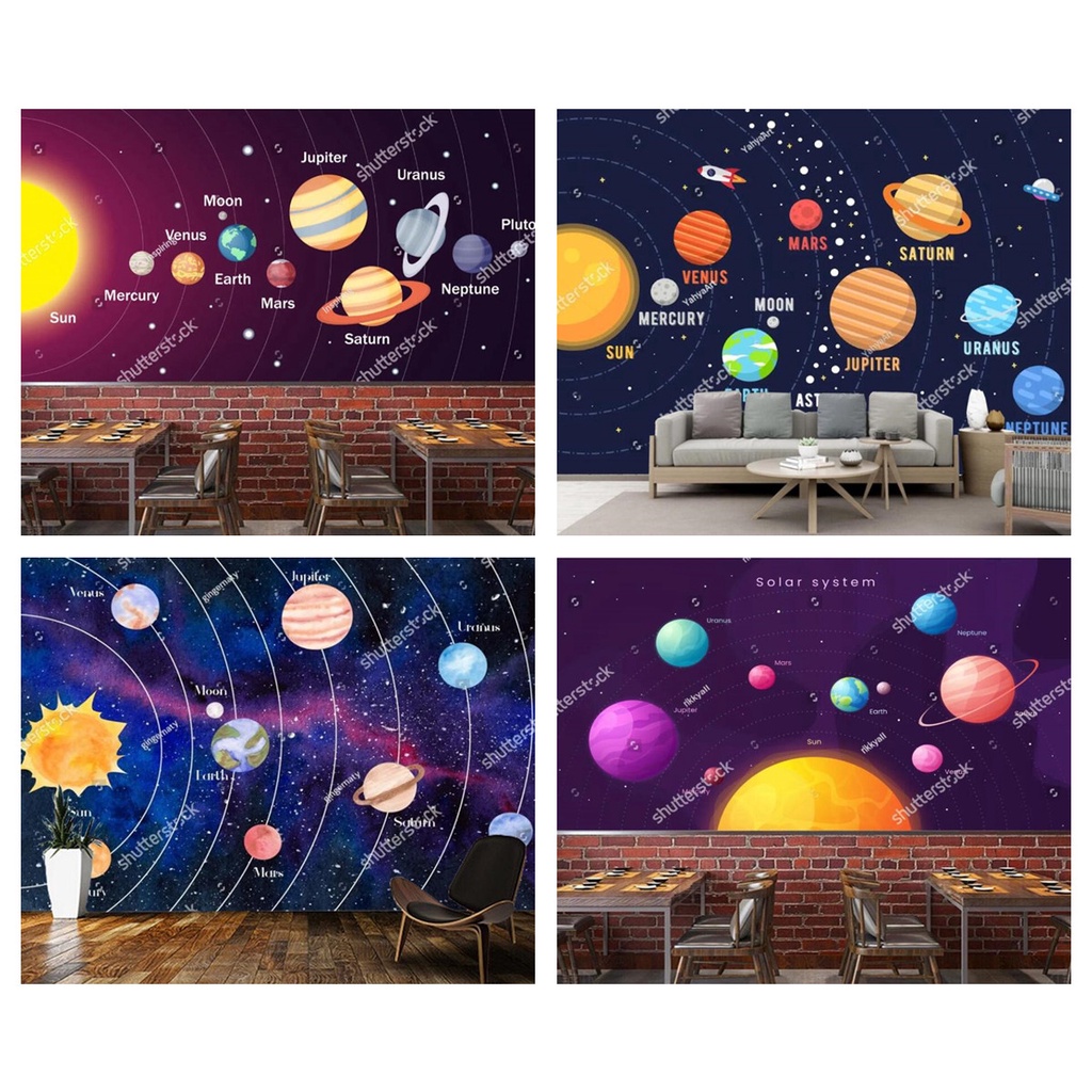 Custom cartoon Solar System Planets 3D Galaxies Earth kids' wallpaper ...
