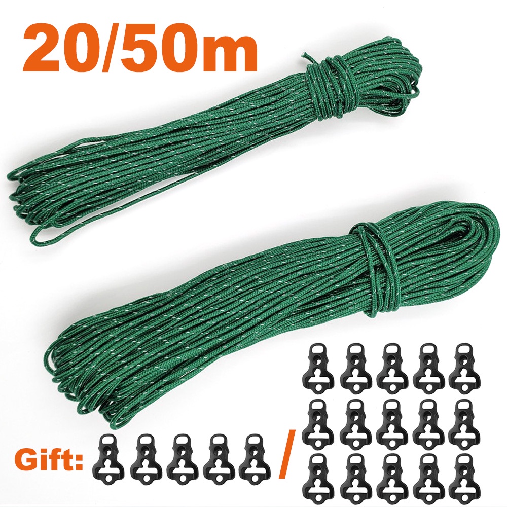 20m 50m Reflective Tent Rope Multifunction Guyline Camping Accessory ...