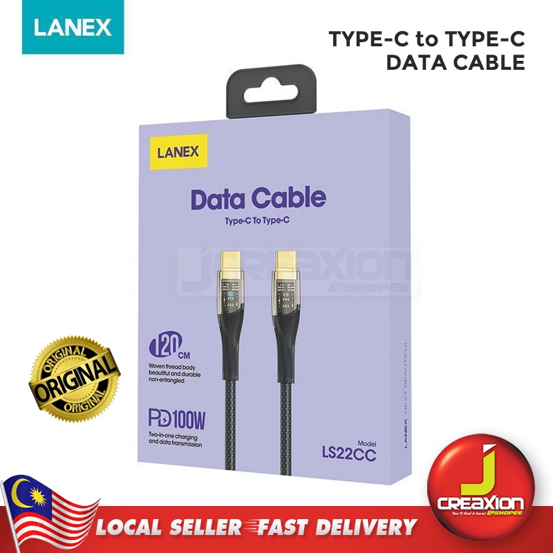 LANEX LS22CC 100W Type-C To Type-C Data Cable 1.2M | Shopee Malaysia