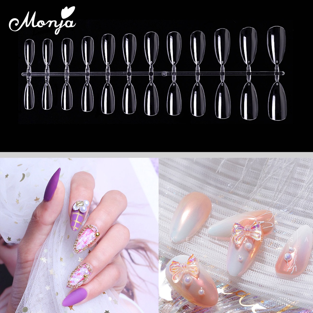 Monja Full Cover Extension Acrylic False Nail Tips 5 Styles Transparent ...