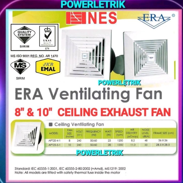*READY STOCK* NES-ERA 8"/10" CEILING EXHAUST FAN WITH SIRIM APPROVED ...