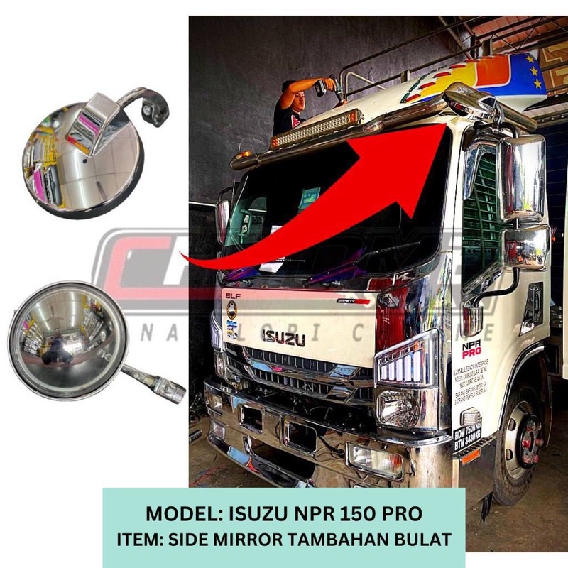 ISUZU NPR PRO SIDE MIRROR TAMBAHAN BULAT CHROME | Shopee Malaysia