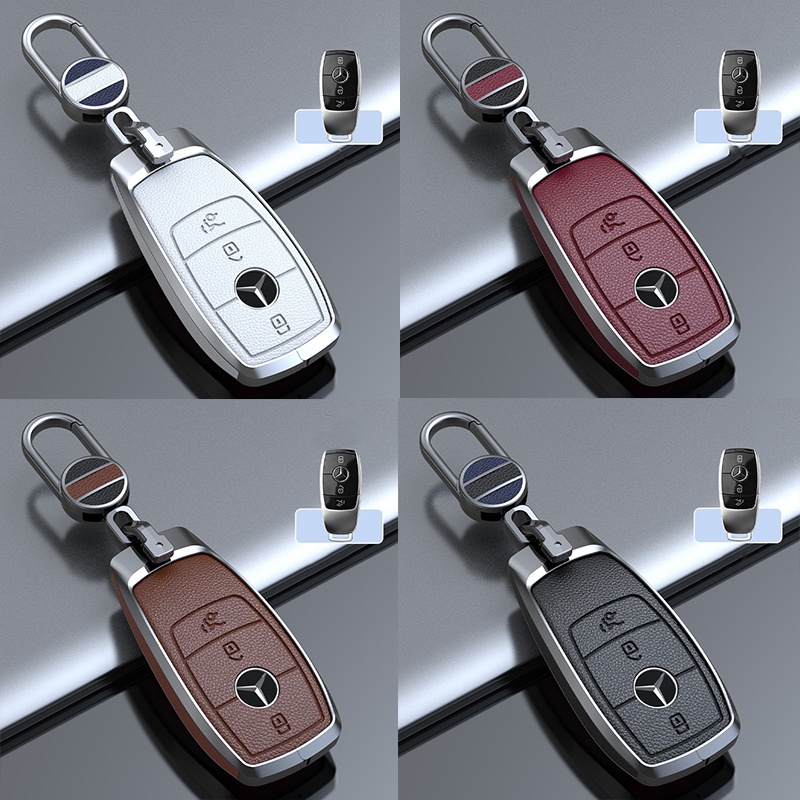 ZOBIG Zinc alloy Leather For Benz Key Fob Cover Car Key Case Shell with ...
