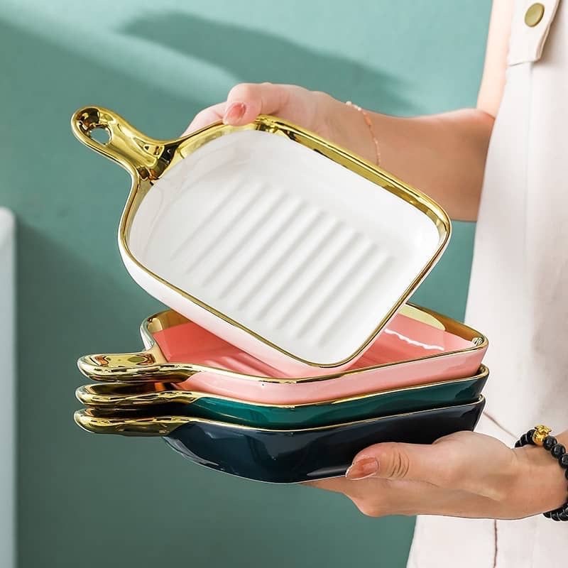 Nordic style gold inlay ceramic plate | Shopee Malaysia