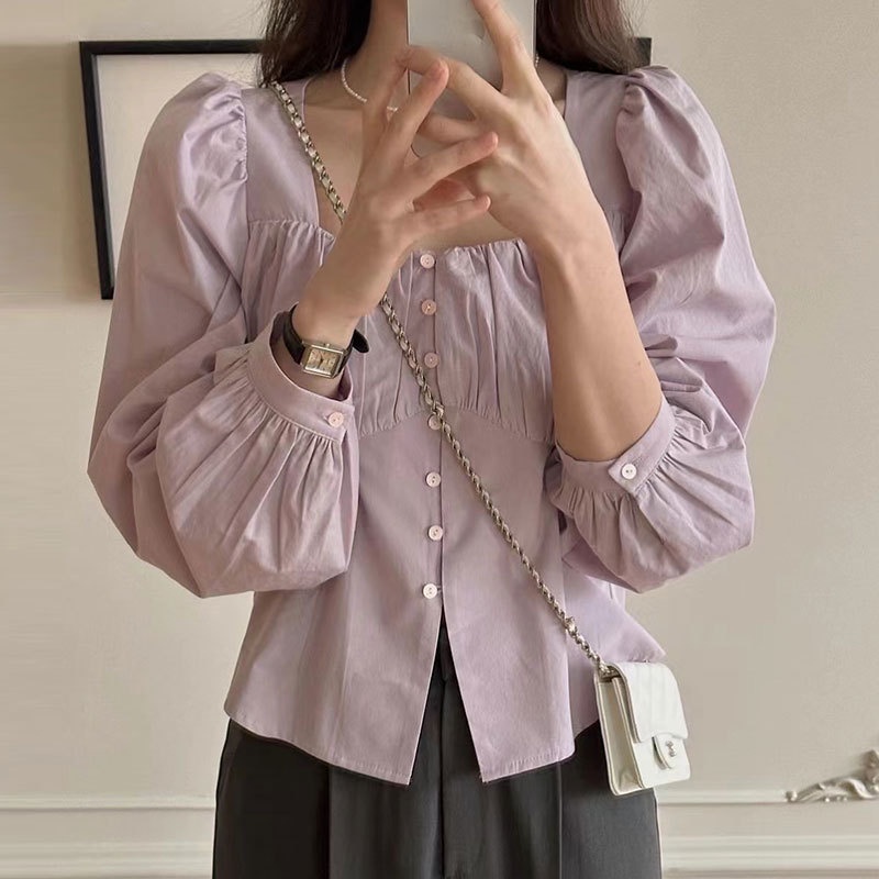 Korean Style Women Ladies Loose Puff Long Sleeve Shirt Blouse Baju Baju ...