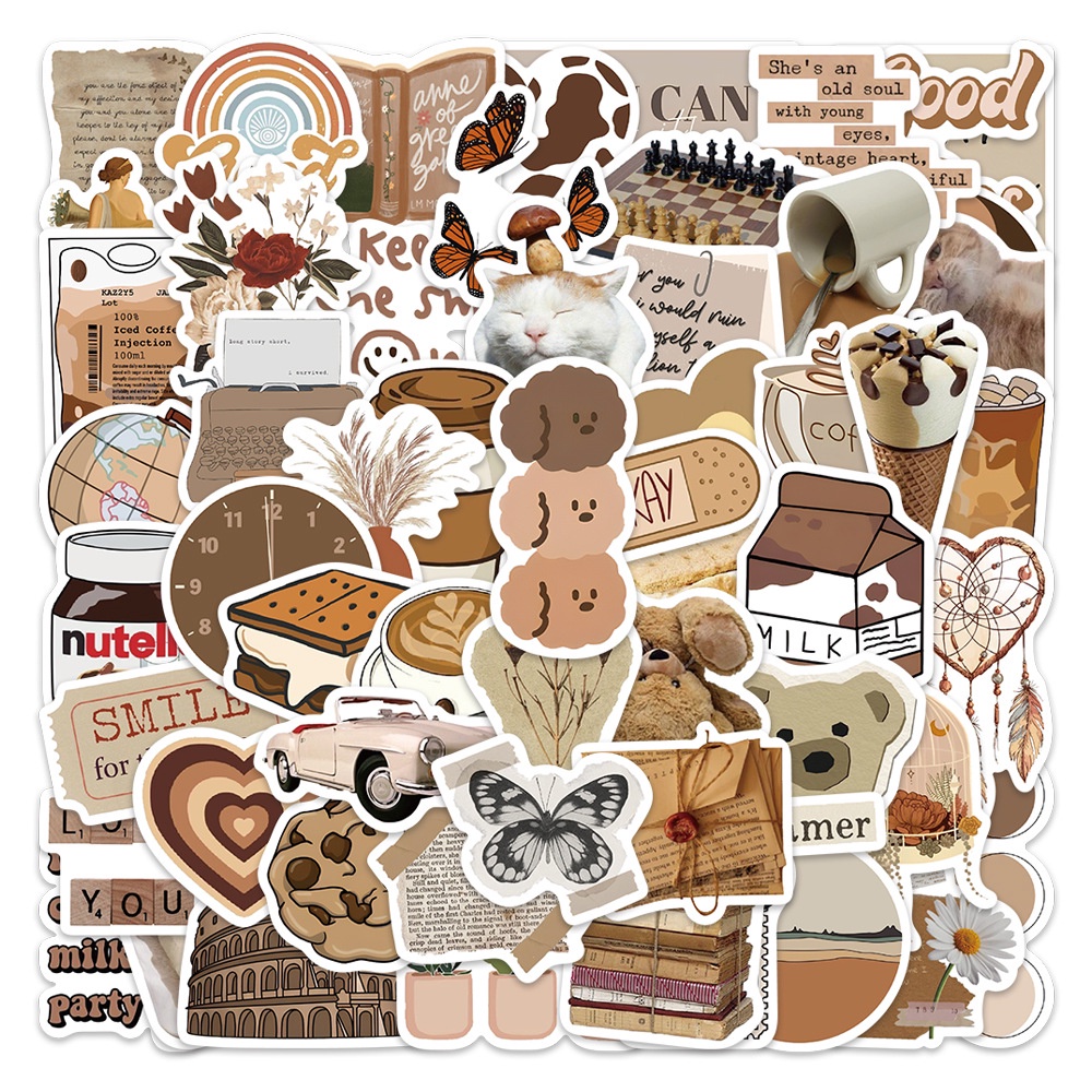 60pcs Ins Cute Vintage Stickers For Guitar Fridge Skateboard Travel ...