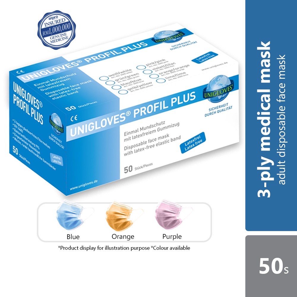 Unigloves Profil Plus 3 Ply Adult Face Mask Ear Loop (50 Pcs) | Shopee ...