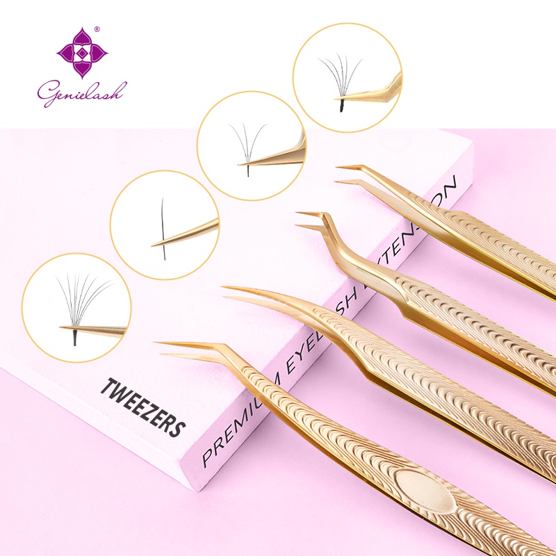 Genielash LF Curved Tweezers for Eyelash Extension Professional 3D ...