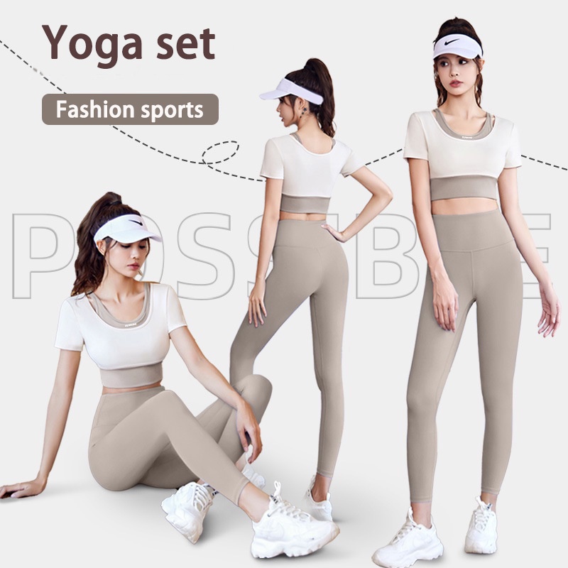 Flyblue Workout Clothes Gym Yoga Set Sport Wear Fake Two-Piece Yoga Gym ...