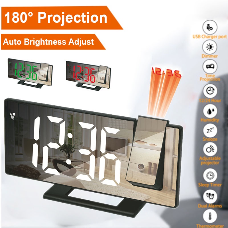 Projection Alarm Clock Projector Mirror Clock 12/24H Display ...