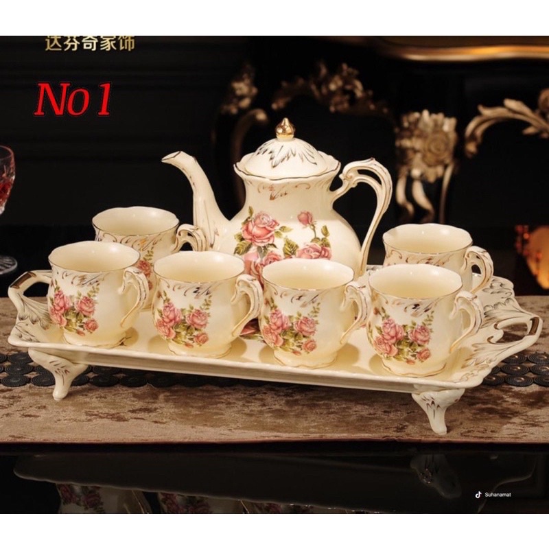 European Style Ceramic Afternoon Tea Set With Tray Coffee Cup Water ...