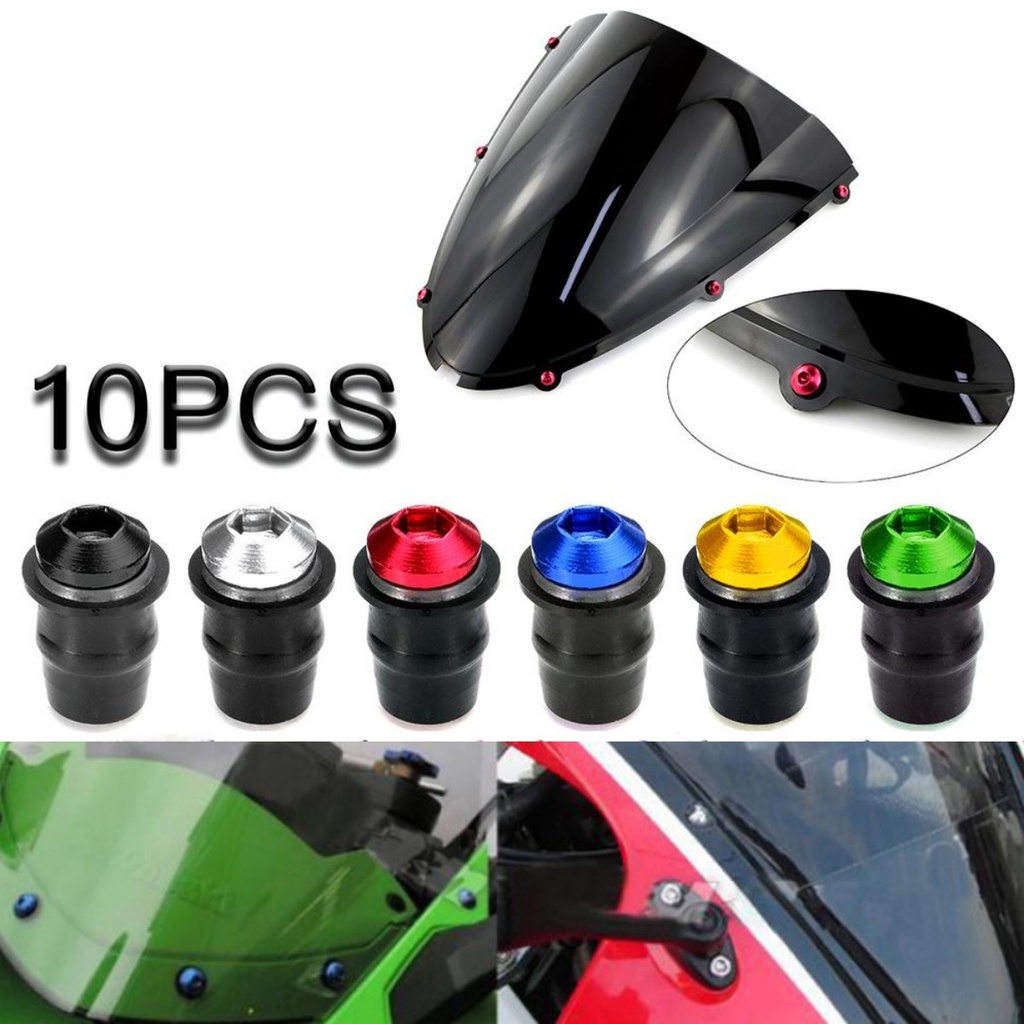 10PCS Motorcycle Windscreen Windshield Fairing Bolt Screw Kit Well Nuts ...