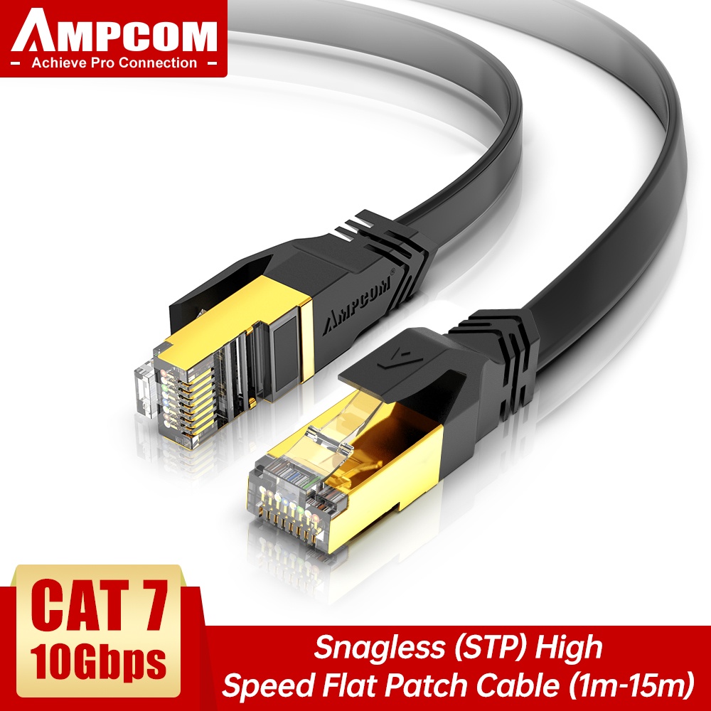 AMPCOM Network Cable RJ45 CAT7 LAN STP Flat Ethernet Patch Cord ...