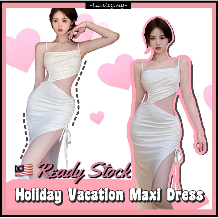 [READY STOCK]Beach Vacation Woman's White Long Sling Dress Sexy ...