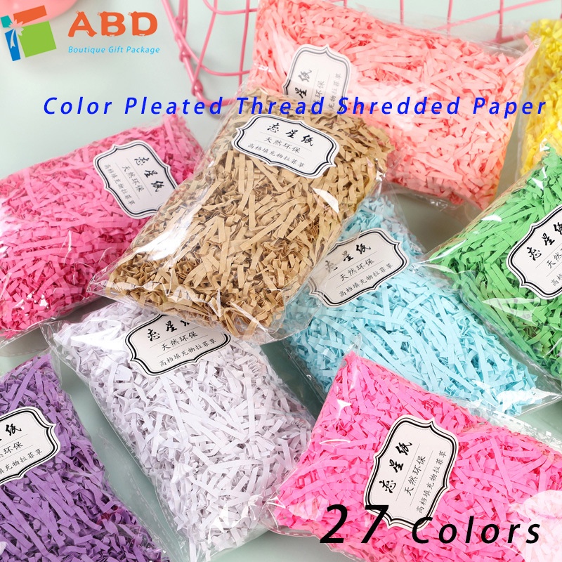 【ABD】10g Color Pleated Thread Shredded Paper Gift Box Filler 拉菲草碎纸丝 ...