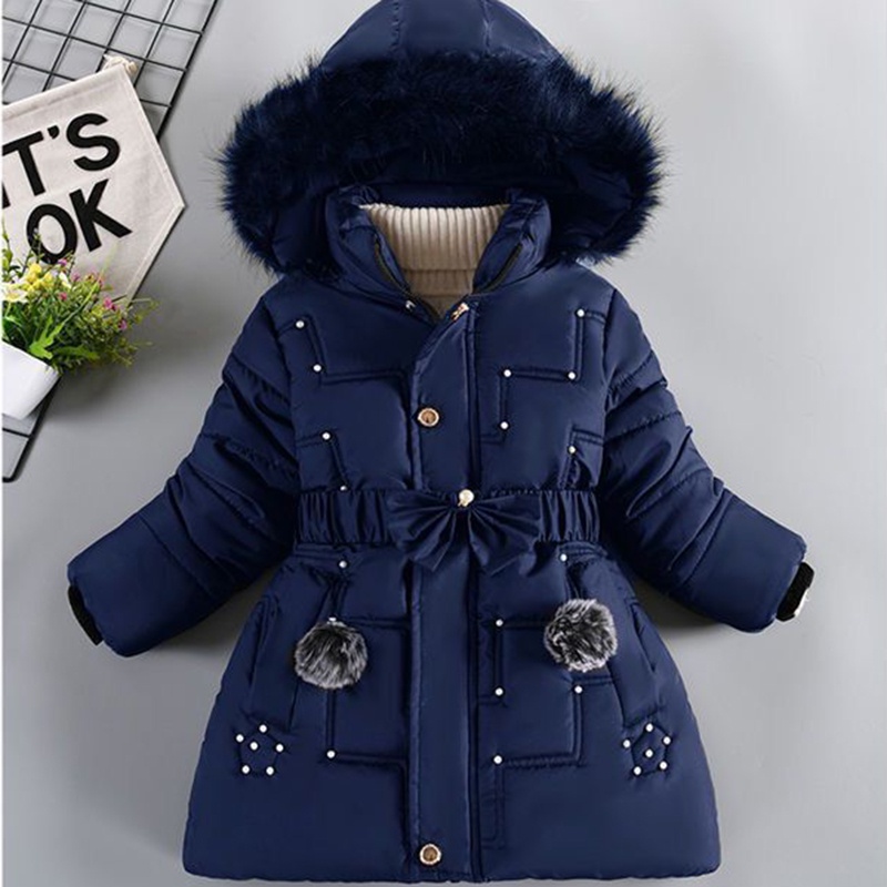 4-12 Years Winter Girls Coat Fur Collar Keep Warm Hooded Zipper Kids ...