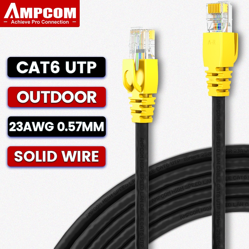 AMPCOM CAT6 Outdoor Ethernet Patch Cable High-speed UTP Oxygen-Free ...