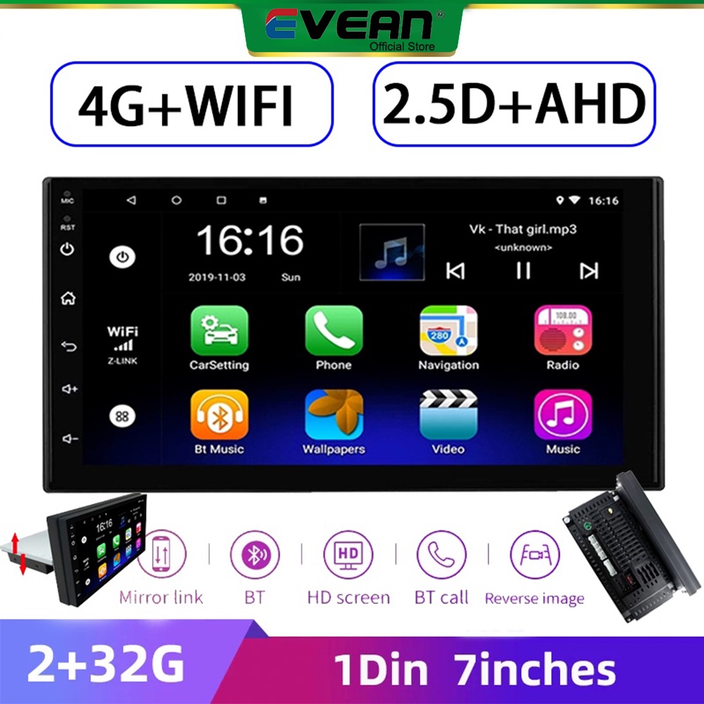 Evean 1 din 7 inch Car Radio Android 9 Universal GPS Navigation ...