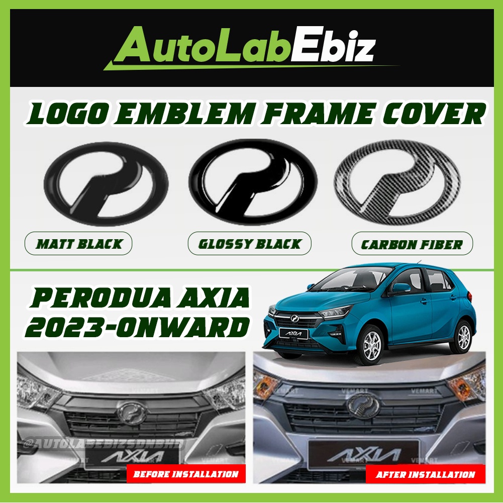 Perodua AXIA 2023 NEW car Logo Emblems Frame Cover Matte Black, Glossy ...