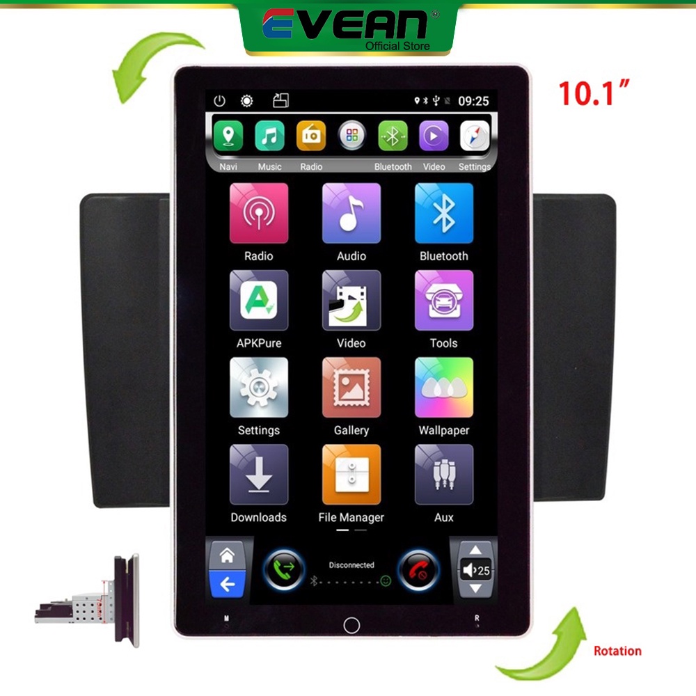 Evean (2GB +16GB )Universal 10.1" Automatic Rotation 1Din Android 12 ...